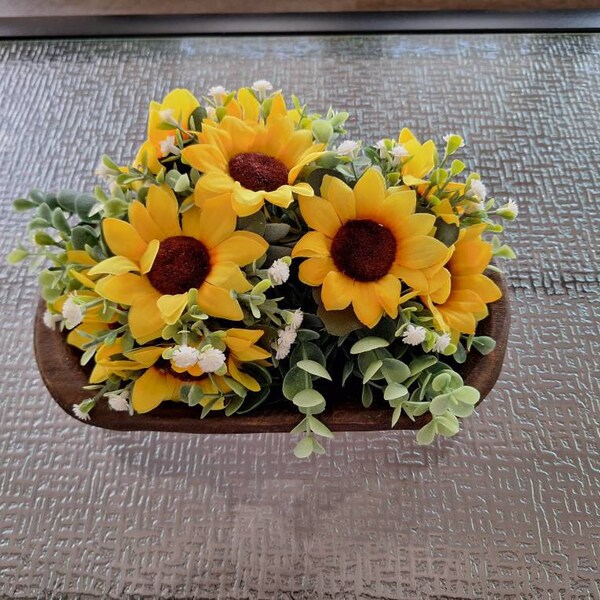 Wood Dough Bowl, Sunflower Dough Bowl Filler, Sunflower Home Decor ...