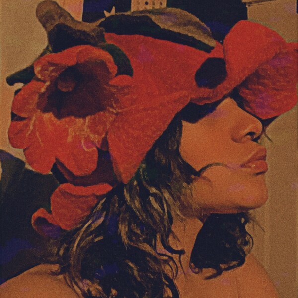 Red Beautiful Bell Shaped Hat With a Little Flower at the End Flower ...