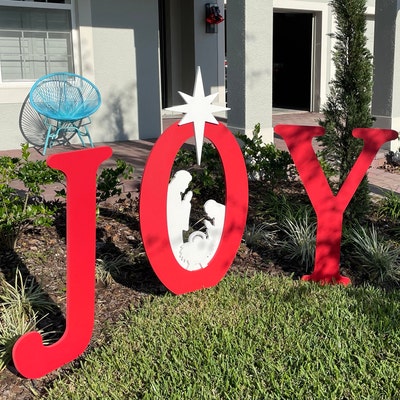 Outdoor Red Joy Nativity Display - Etsy