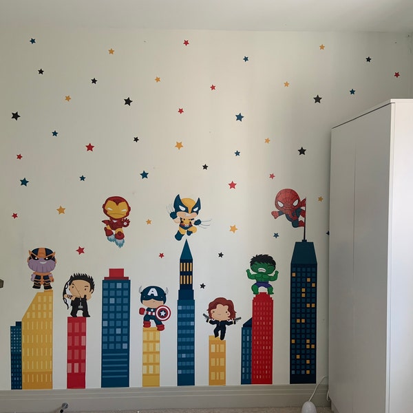 Superhero Wall Decal, Superhero Background, Superhero Fabric, Avengers ...