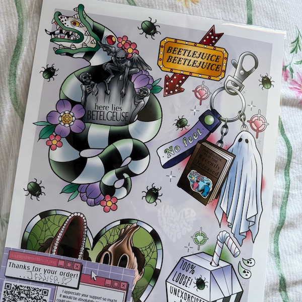 Spooky Beetle Print - Ghost, Tattoo Design, Worm, Horror, Halloween ...