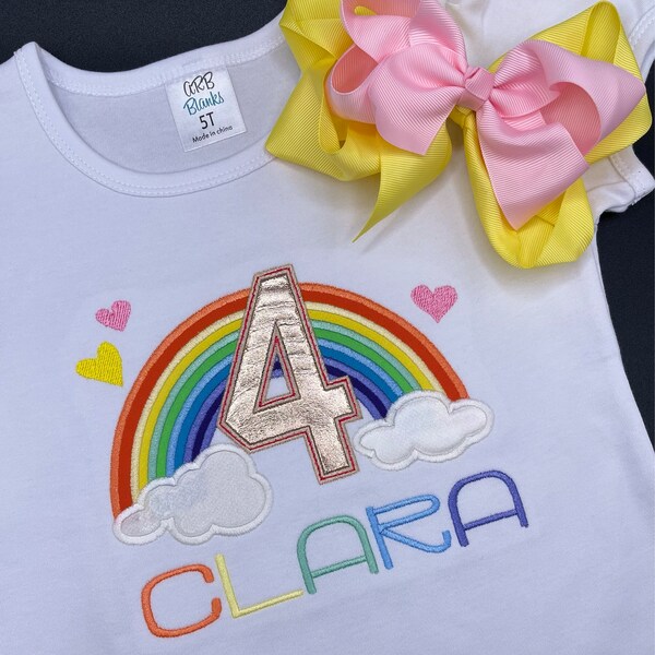 Cute Rainbow Birthday Number 4 Four Only Machine Embroidery Applique ...