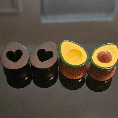 Pair of Teardrop Avocado Wood Ear Plugs, Vegan Avocado Gauges 16mm 18mm ...