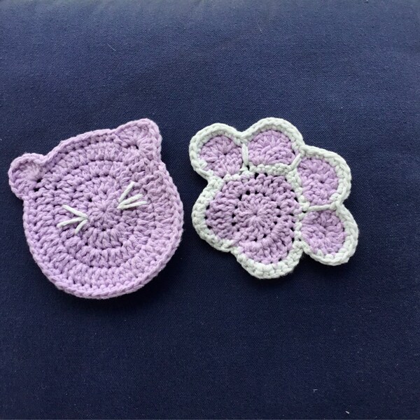 Crochet Pattern, Cat & Paw Coaster 2FOR1 Animal Paw Print Kitty - Etsy