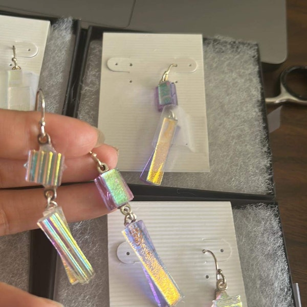 Handmade Dichroic Glass Earrings, Glass Earrings, With Tiny Glass ...