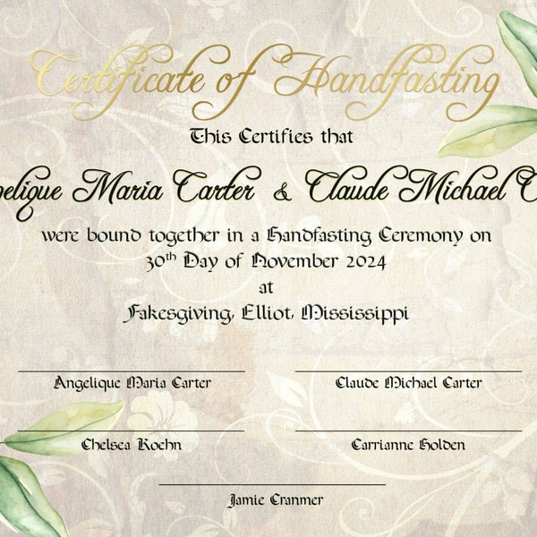 Handfasting Blessing Certificate - Personalised - A4 - Etsy