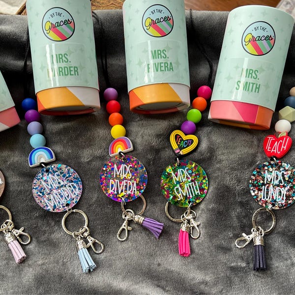 Teacher Subject Lanyard Personalized Lanyard for ID Badge Beaded ...