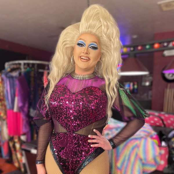 Drag Pageant Updo High Curly Bun With Bang Styled Lace Front Drag Queen ...