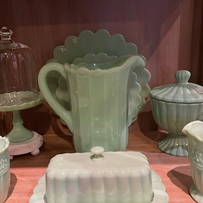 Jadeite Panel Pitcher by Mosser Glass - Etsy