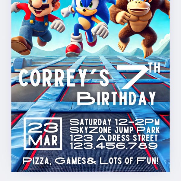 Premium Boys Birthday Party Invitation Template, Jump Party, Arcade ...