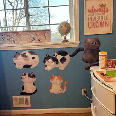 Cute Cat Wall Decal, Cat Decal for Nursery, Kids Room Decal, Cute ...