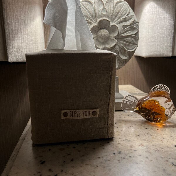 Bless You Tissue Box Cover, Linen, Greystone, Gray, 4.5 X 4.5 X 5 - Etsy