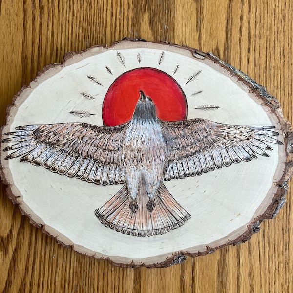 Hummingbird Flower Hand Painted Pyrography Wood Slice Art (6"x8.5") - Etsy