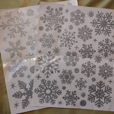 60 Reusable Silver Christmas Snowflakes Window Stickers Self Clings ...