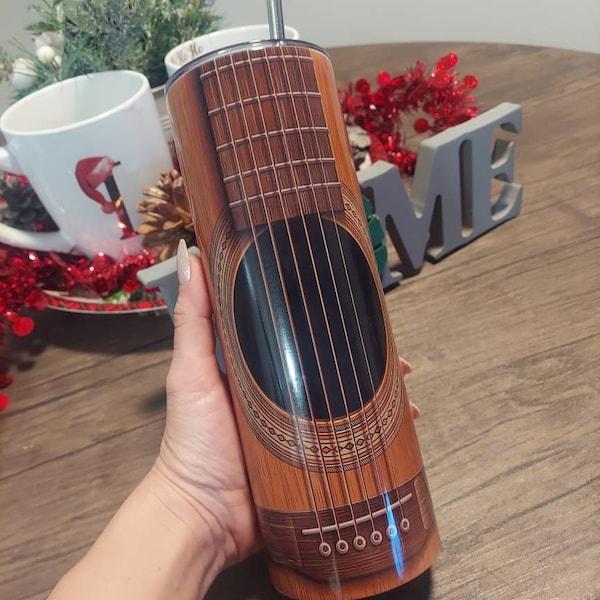 Guitar Tumbler, Woodgrain Guitar Cup, Guitar Gift, Music Gift, Guitar ...