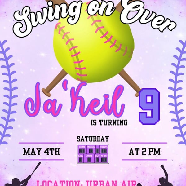 Softball Birthday Invitation: Printable, Editable Sports Party Invite ...