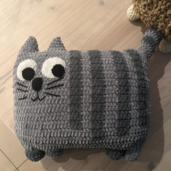 Striped Cat Pillow Crochet Pattern. Crocheted Cat Toy. Home Decor ...