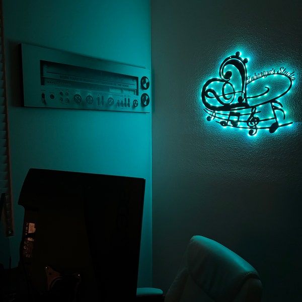 Custom Music Notes and Heart Metal Wall Art Led Light, Personalized ...