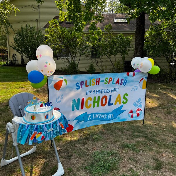 Pool Party First Birthday Banner, Beach Ball Theme High Chair Banner ...