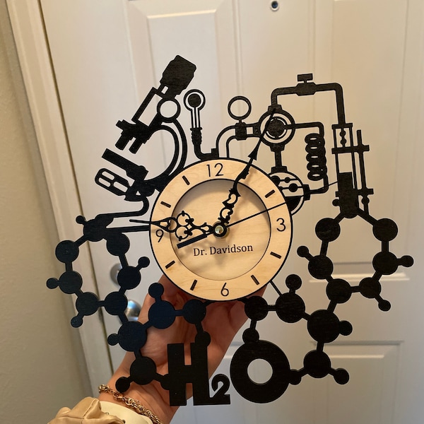 CUSTOM Science Clock- Engraved Science Gift With Name or Phrase of Your ...