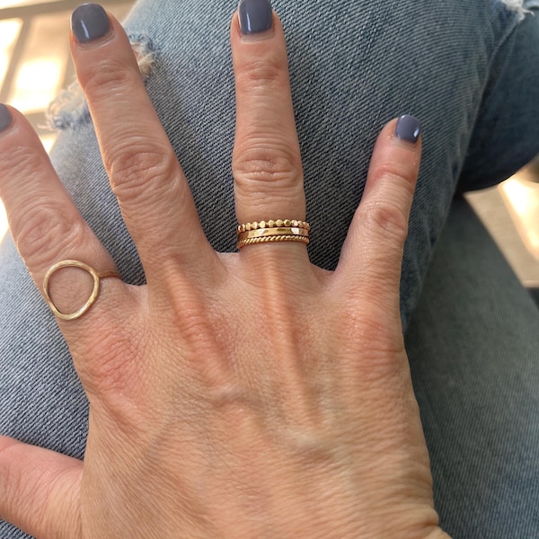 Mixed Texture Gold Stacking Ring Set of 3 • Minimalist Stack Rings Set ...