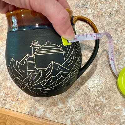 Handmade Carved Ceramic Mug Mountains Wheel Thrown Stoneware Sgraffito ...
