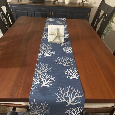 Nautical Table Runner Coastal Living Home Decor Navy Aqua Blue Beach ...