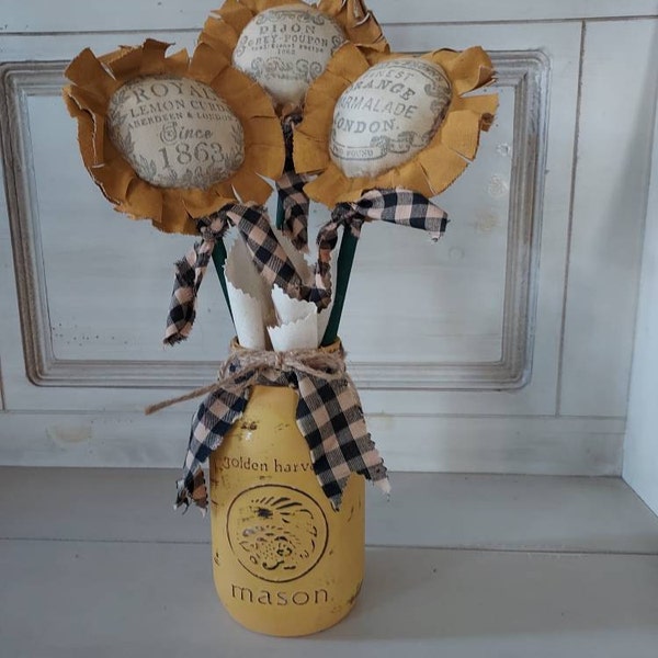 Set of 3 Primitive Grungy Sunflower Pokes Fall Florals Primitive Fall ...
