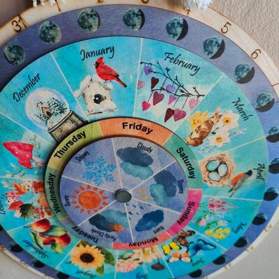 Wheel of the Year, Wooden Perpetual Calendar, Moon Phases Wheel ...