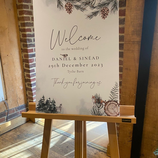 Winter Cone Wedding Sign, Christmas Welcome Sign Wedding, Winter ...
