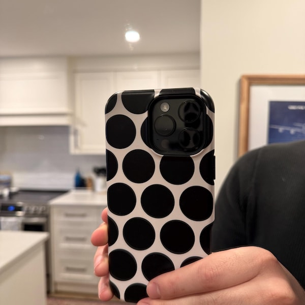 Polka-dotted Black and Cream Magsafe Tough iPhone Case | iPhone 16 15 ...