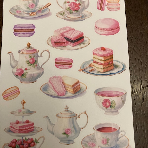 Tea Party Sticker Sheet, Tea Stickers, English Tea, Afternoon Tea ...