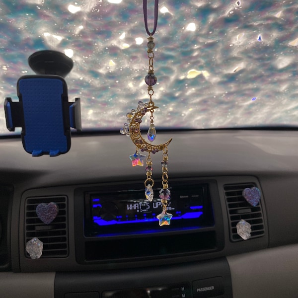Moon Car Charm, Gold Car Decor, Purple Car Charm, Sparkly Car Charm ...