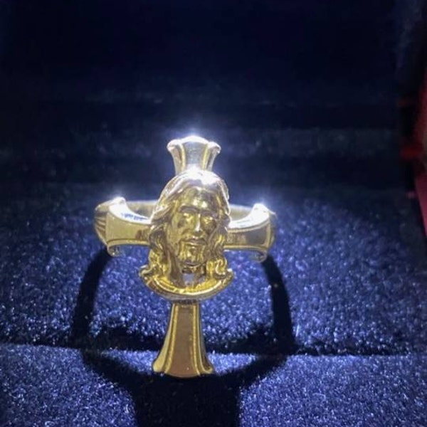 Jesus Cross Ring, Jesus of Nazareth, Gold Jesus Jewelry, Silver Jesus ...