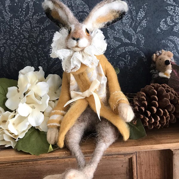Reclining Hare With Ruffle /rabbit Lover Gift/hare Sculpture/felted ...