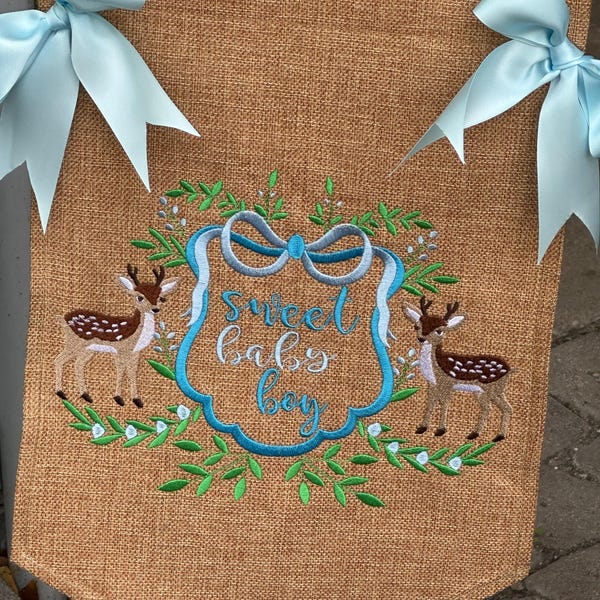 Deer Crest Frame Embroidery Designs: Baby Name Banner Frame Machine ...