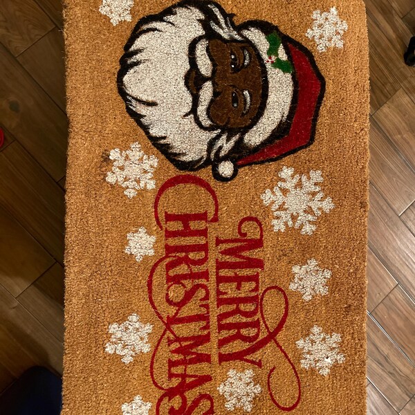 Brown Santa Doormat | Merry Christmas Doormat | Black Santa Decor ...