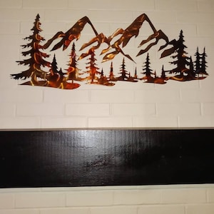Copper Plated Metal Art Scene Trees and Mountains - Etsy