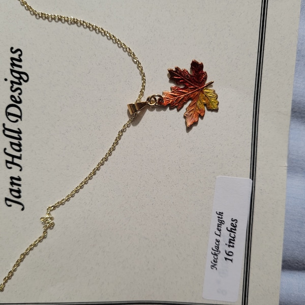Mini MAPLE LEAF Necklace. GOLD Chain. Hand Painted in Autumn Colors ...