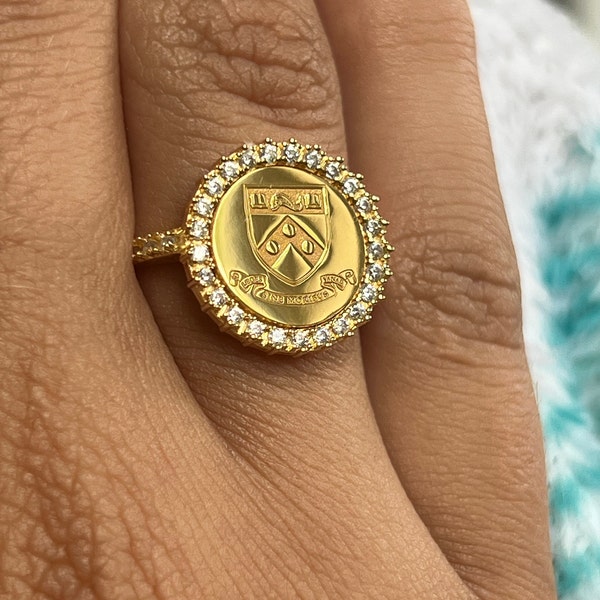 Custom Graduation Signet Ring, Senior Ring, School Class Ring, Pave ...