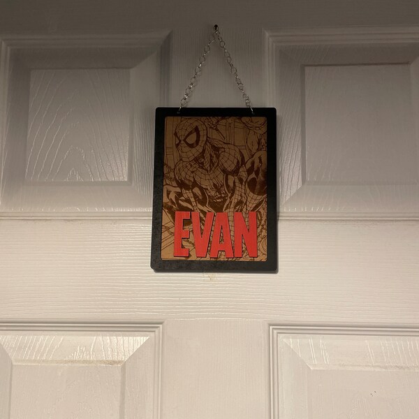 Personalised Name Comic Hanging Wall Door Sign Engraved Man Cave Kids ...