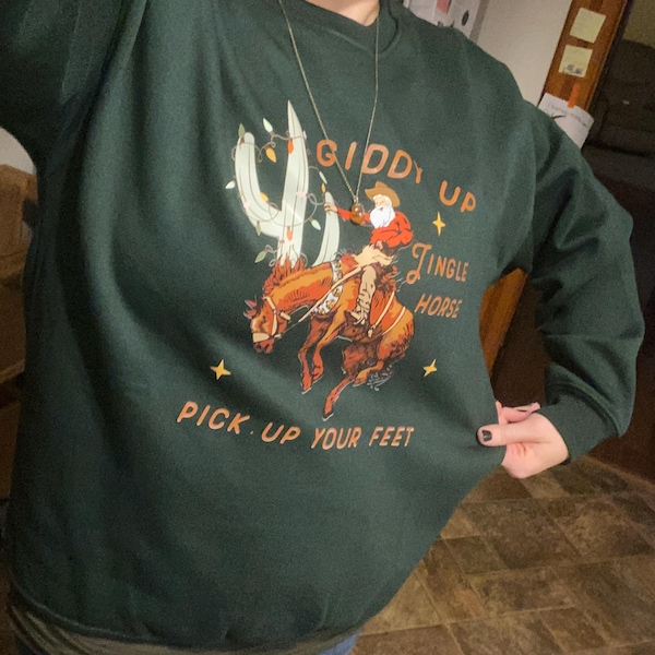 Cowboy Christmas Sweater, Giddy up Jingle Horse Pick up Your Feet, Howdy Country Christmas Horse ...