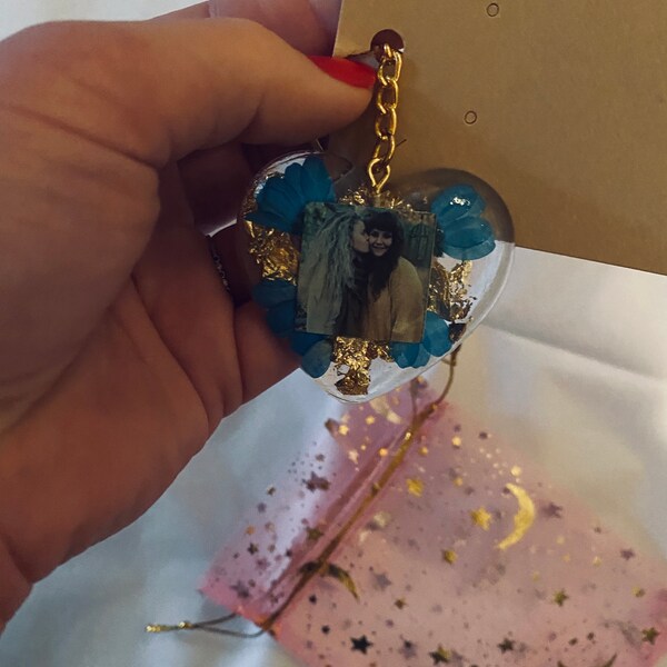 DOUBLE SIDED Resin Photo Keychain With Flowers | Photo Keychain | Resin ...