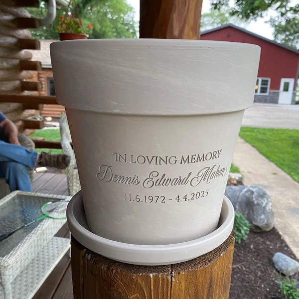 Engraved Memorial Flower Pot: Custom Carved Granite White Terracotta - Etsy