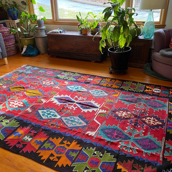 Small Kilim, Green Kilim Rug, 53.5"x38", Vintage Turkish Kilim Rug ...
