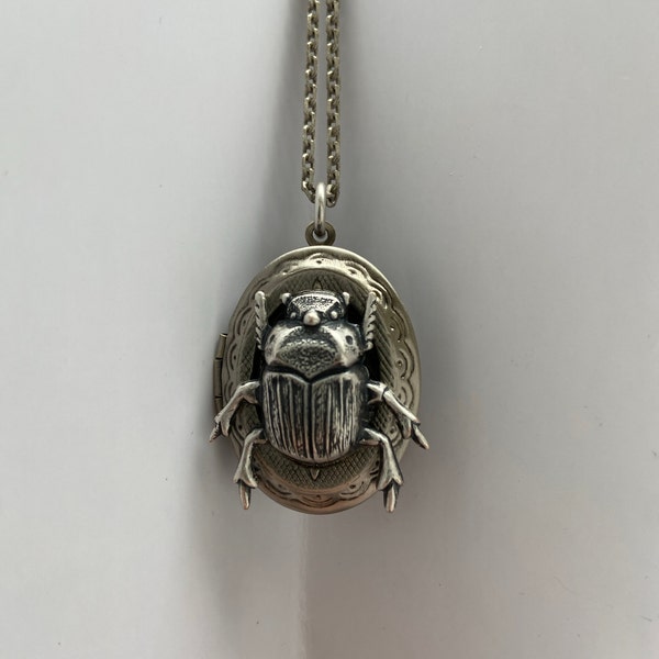 Silver Beetle Locket Oval Insect Locket Entomologist Gift Gothic Bug ...