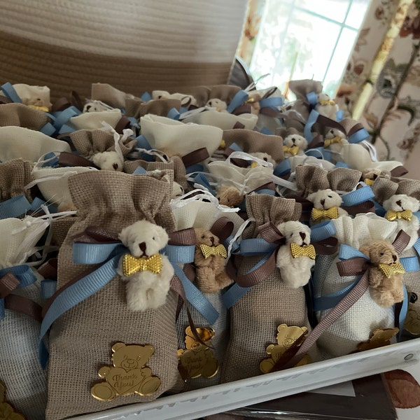 Beige Teddy Bear Sachet Bags, Bear Theme Party, Baby Shower Gifts ...