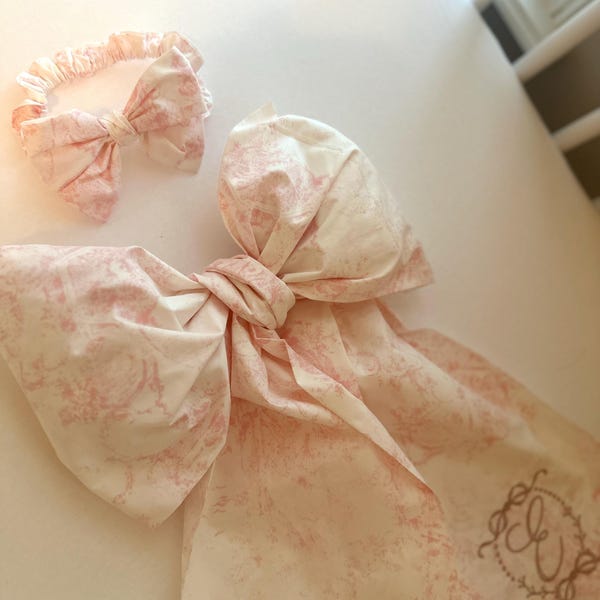 Monogrammed Pink Toile Baby Bow Sash: Newborn Photo Prop - Etsy