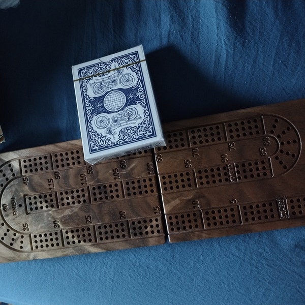 Folding Cribbage Board - Personalized Hardwood With Metal Pegs and Card ...