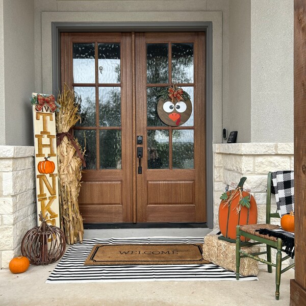 Thanksgiving Front Door Decor | Gobble | Turkey Front Door Wreath ...